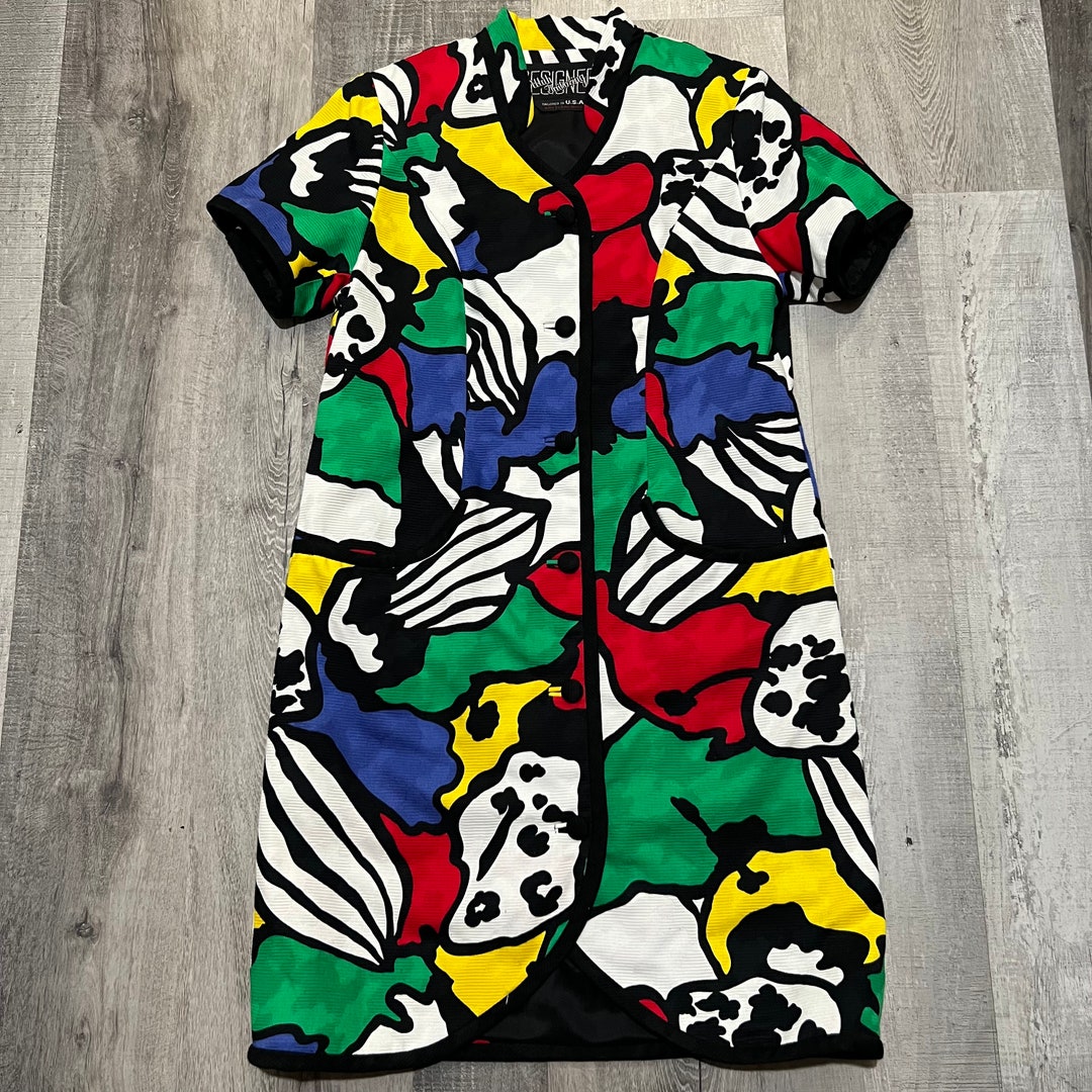 Vintage Utah Tailoring Designer 70s/80s Multicolor Abstract Button ...