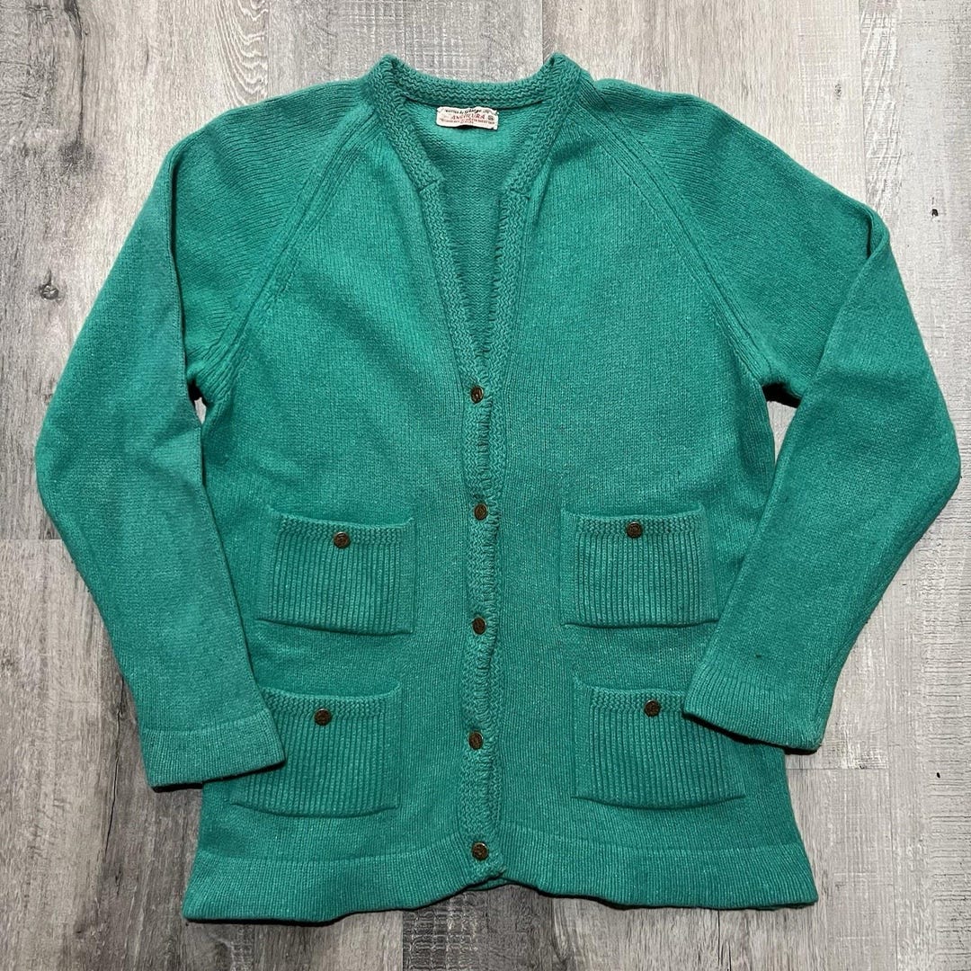 VTG 1950s GLASGO Lambswool Rabbit Hair Metal Button 4 Pocket Sweater ...