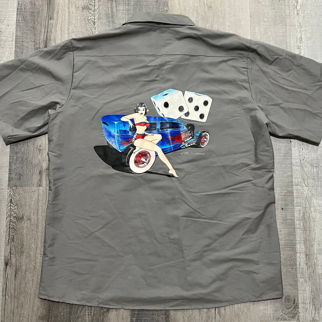 Zombie Hot Rod Wear Grey 1998 Pin up Girl Button Down Mechanic Work ...