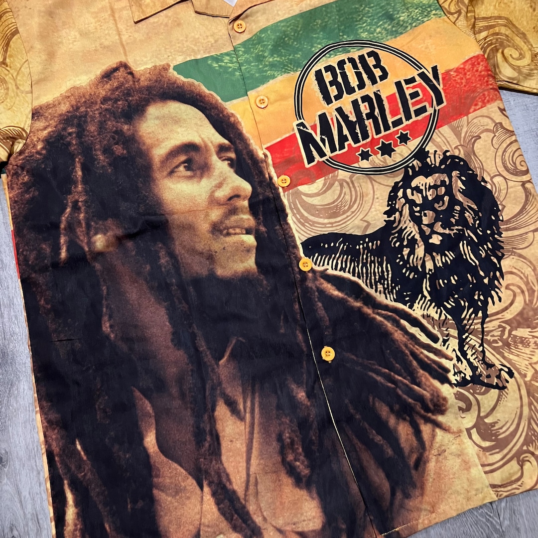 VTG Bob Marley Zion Rootswear Y2K Loop Collar Reggae AOP Rasta 420 ...