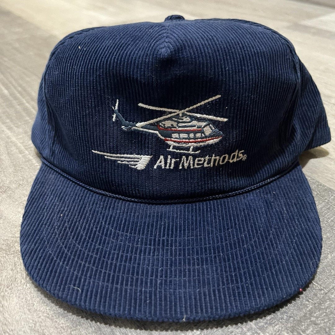 VTG Air Methods Helicopter Hat Blue Corduroy 80s/90s Snapback Pilot ...