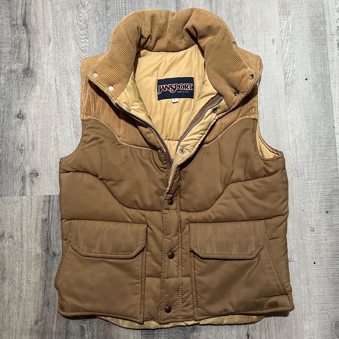 Vintage Jansport Beige Two Tone Corduroy Full Zip USA Outdoor Puffer ...