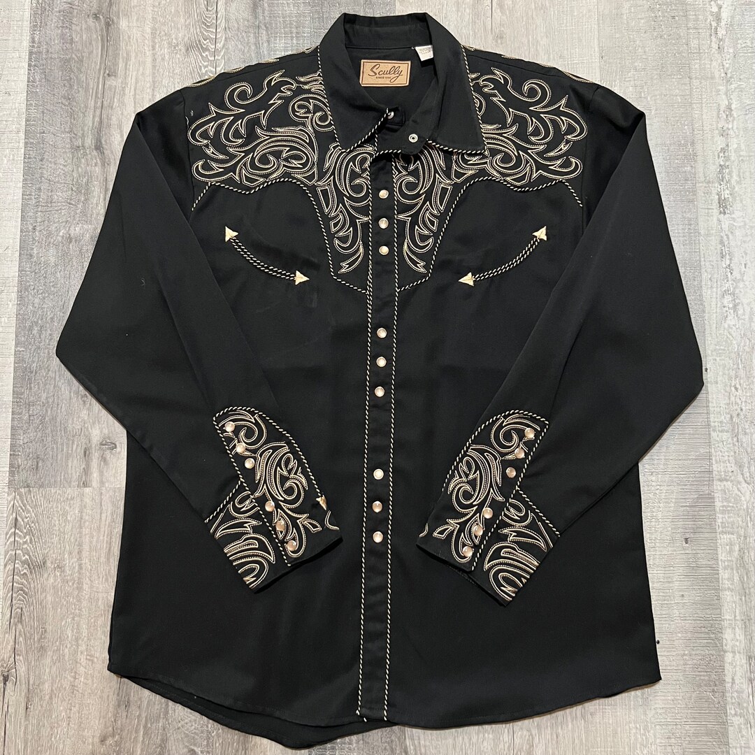 Scully Gunfighter Western Black Braided Gabardine Arrow Pocket Pearl ...