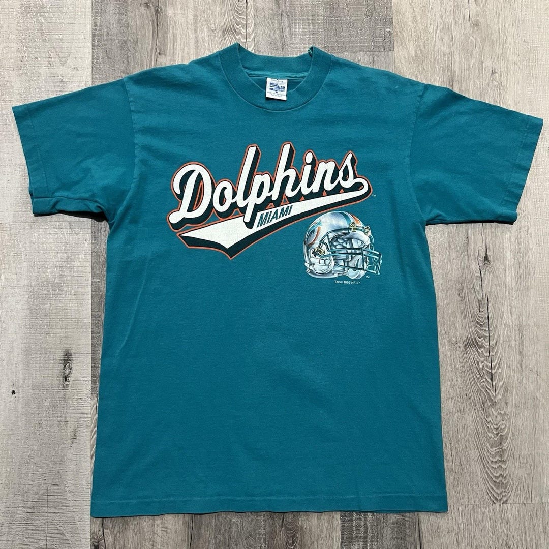 VTG 90s Men's Salem NFL Miami Dolphins Helmet Blue Distressed T-shirt ...