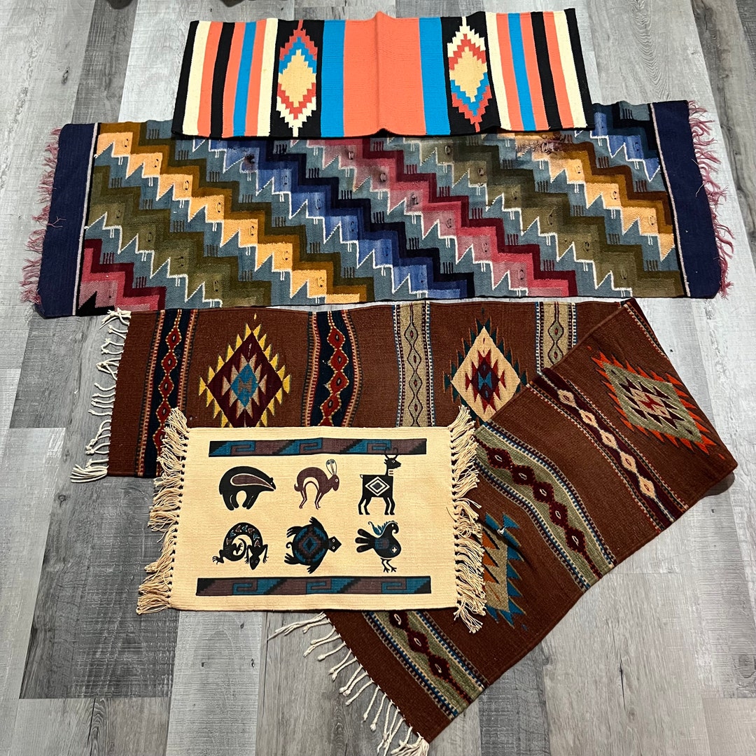 VTG Southwestern Woven Rug Blanket Wall Display Aztec Blanket Textile ...