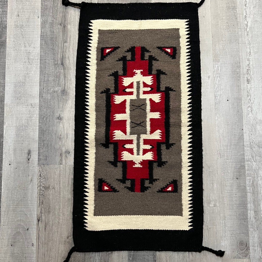 VTG Navajo Rug Pictorial Beetle Red/grey Wool Native American Weaving ...