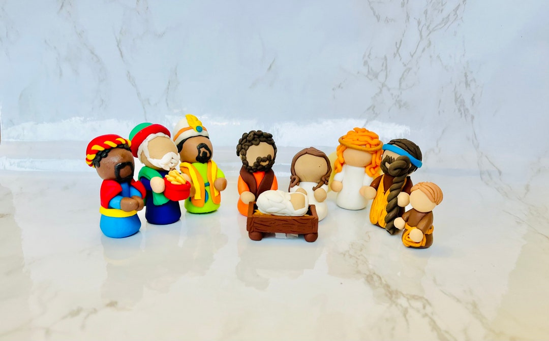 Clay Nativity Set, Angel Figurine Set, Modern Nativity Scene, Christmas ...