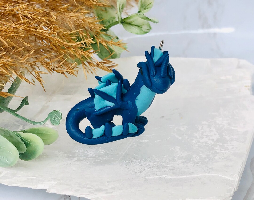 Blue Dragon Figure Clay Dragon Figurine Fantasy Jewelry - Etsy