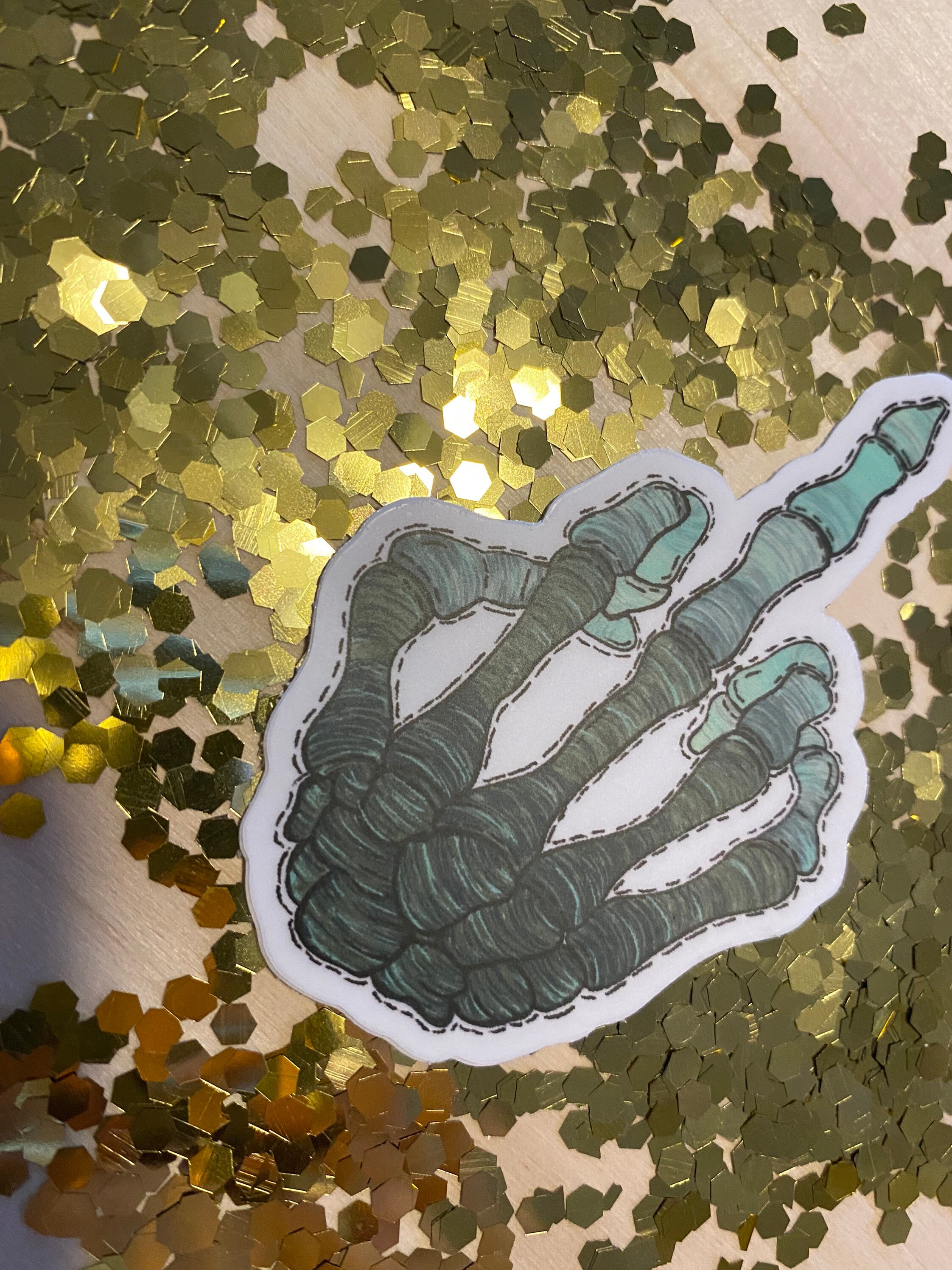 Green Middle Finger Skeleton Sticker embroidered Look - Etsy
