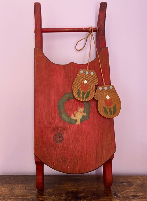Vintage Handmade & Hand-painted Red Wooden Christmas Sled - Etsy