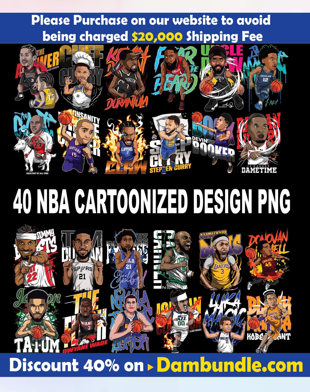 New 40 NBA Cartoonized Designs, DTF / DTG Printing Design - Etsy