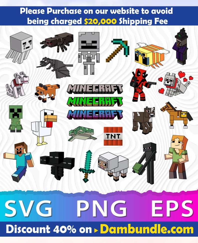M.necraft SVG-PNG-PDF Bundle, Mine Png, Craft Pdf, Alex Svg, Creeper ...