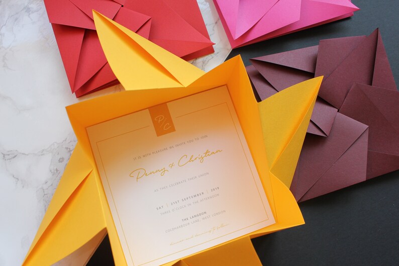 Wedding Invitation Set Modern Origami Invitation Unique - Etsy