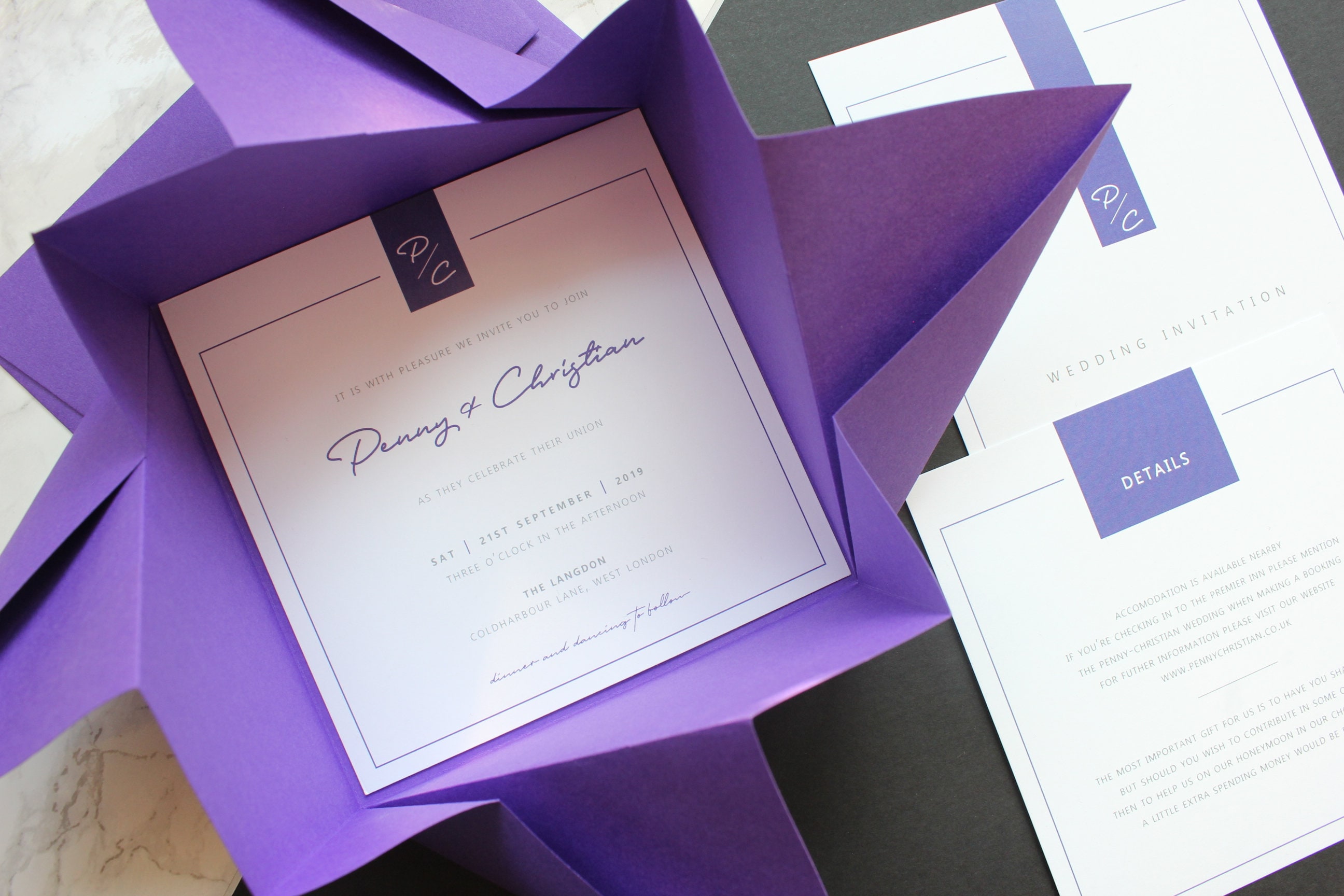 Wedding Invitation Set Modern Origami Invitation Unique | Etsy