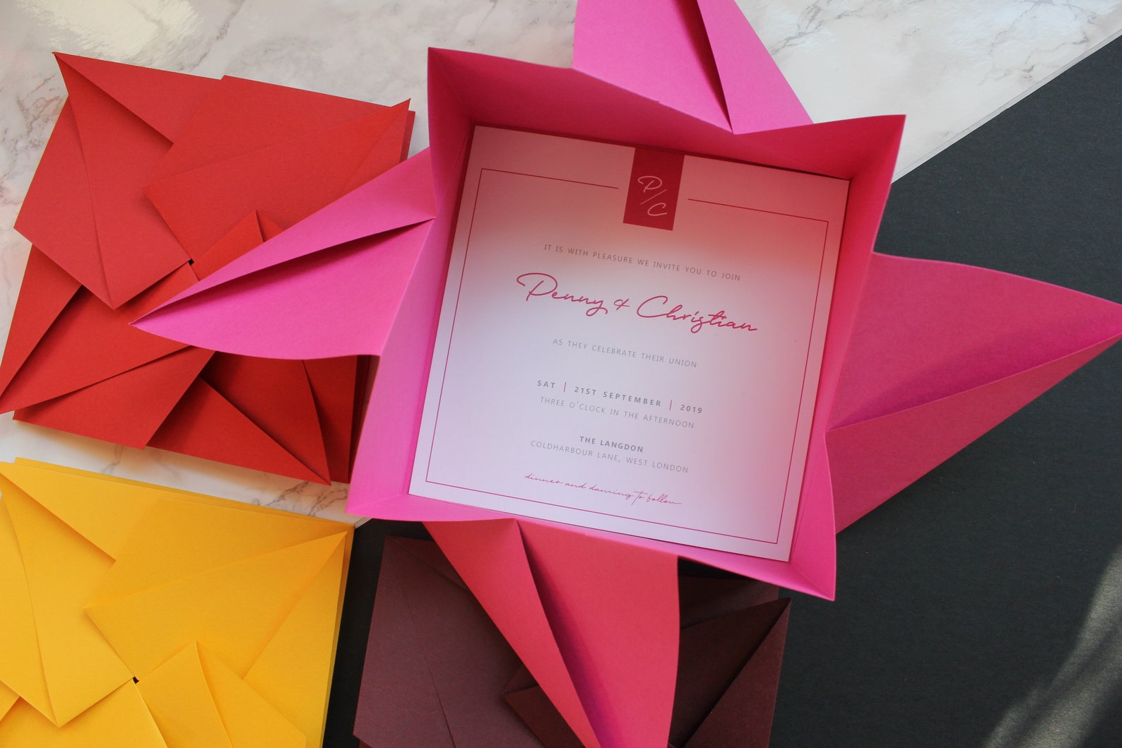 Wedding Invitation Set Modern Origami Invitation Unique - Etsy