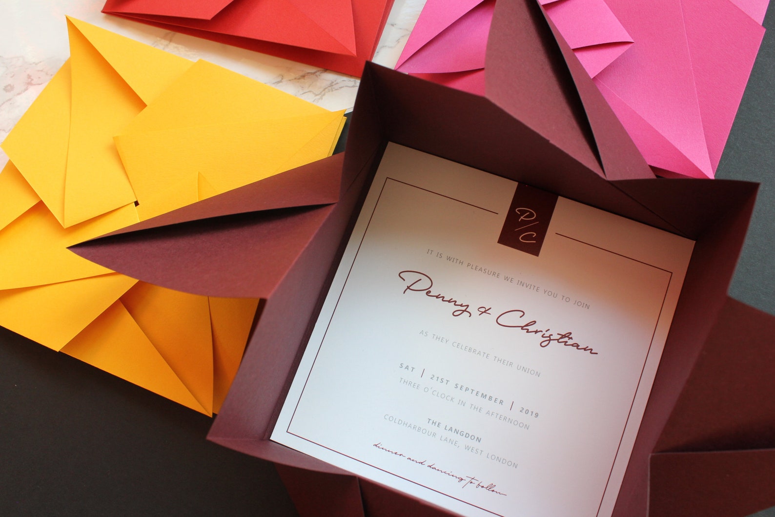 Wedding Invitation Set Modern Origami Invitation Unique - Etsy