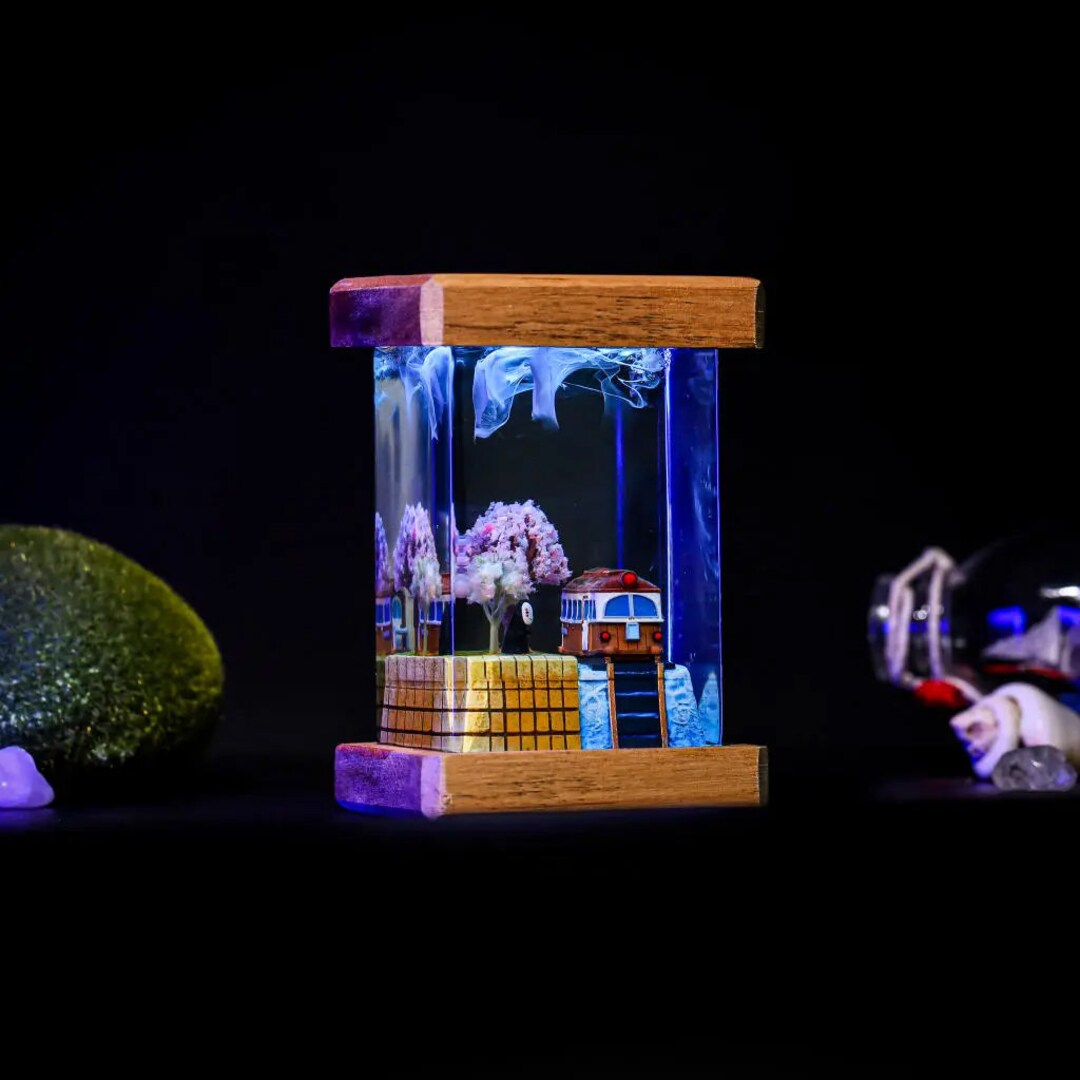 No Face Faceless Spirited Away Epoxy Resin Wood Lamp Night Light Unique ...