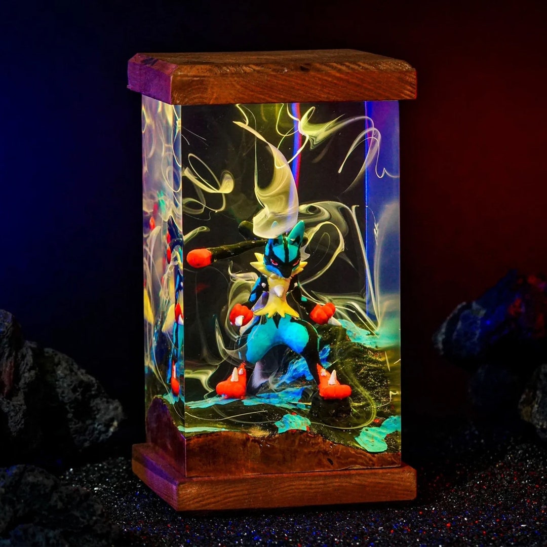 Lucario Pokemon Night Light, Custom Pokemon Resin Lamp, Epoxy Resin Art ...