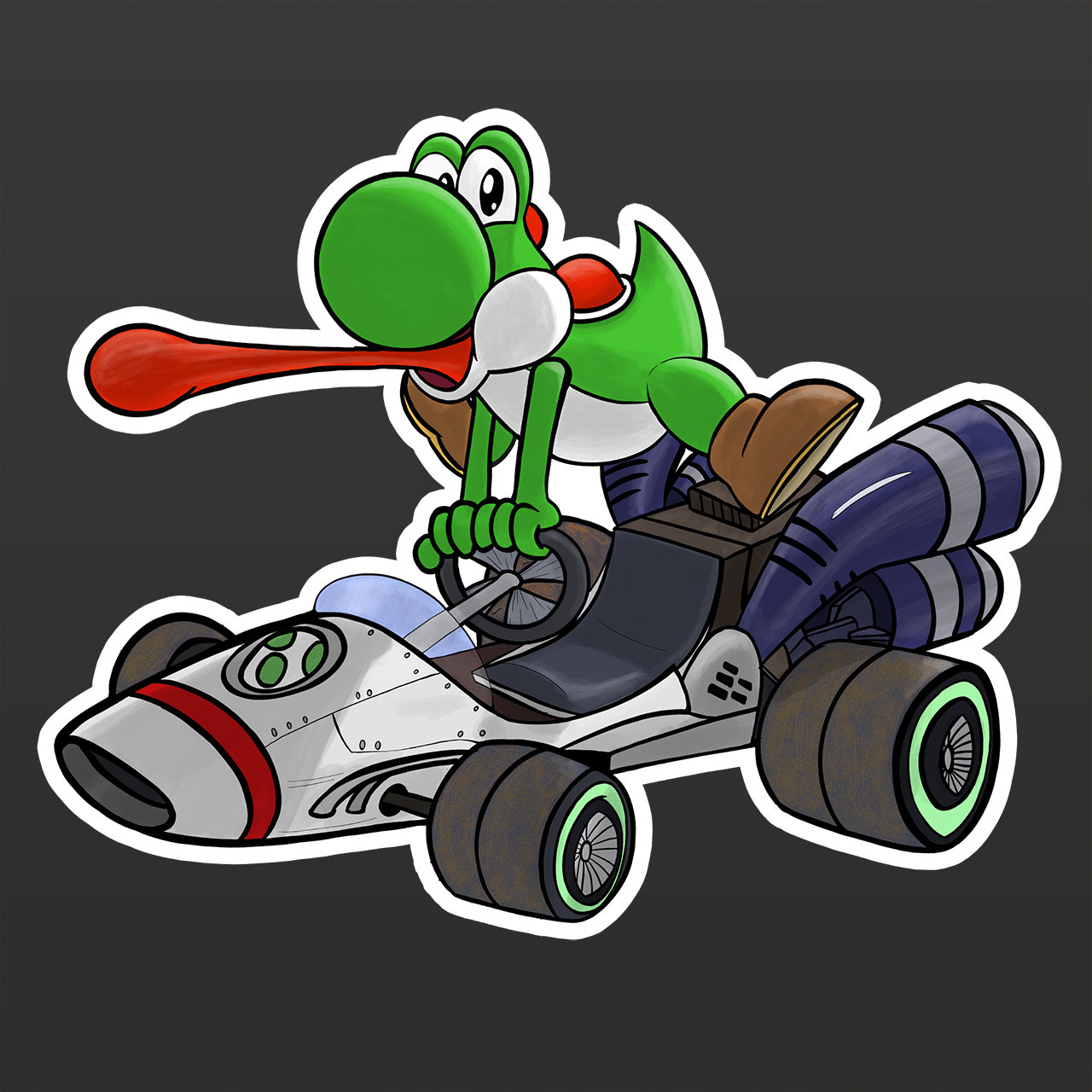 Yoshi Driving the B-Dasher Mario Kart Sticker | Etsy