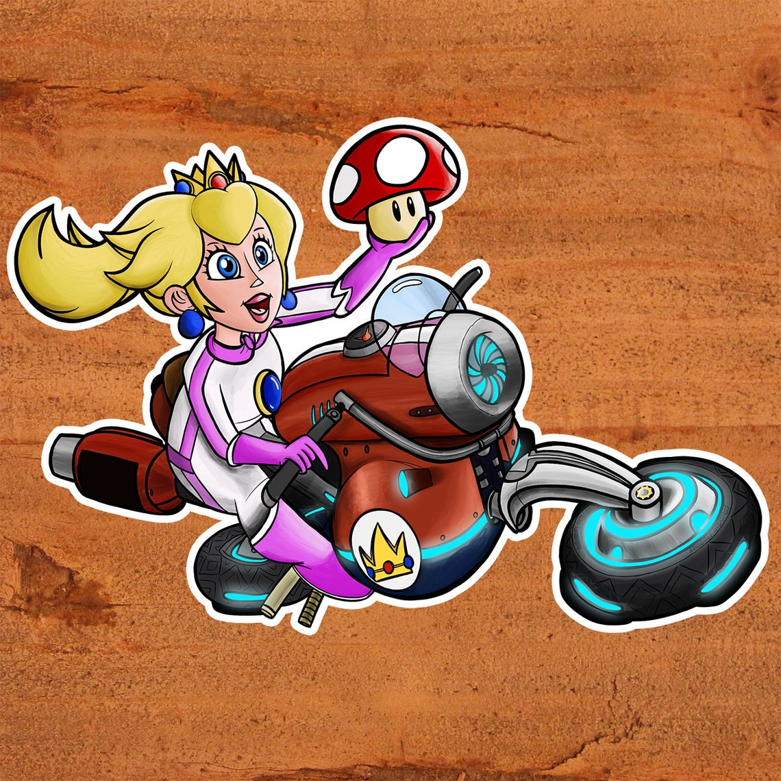 Peach Driving the Comet Motorcycle Mario Kart Sticker | Etsy