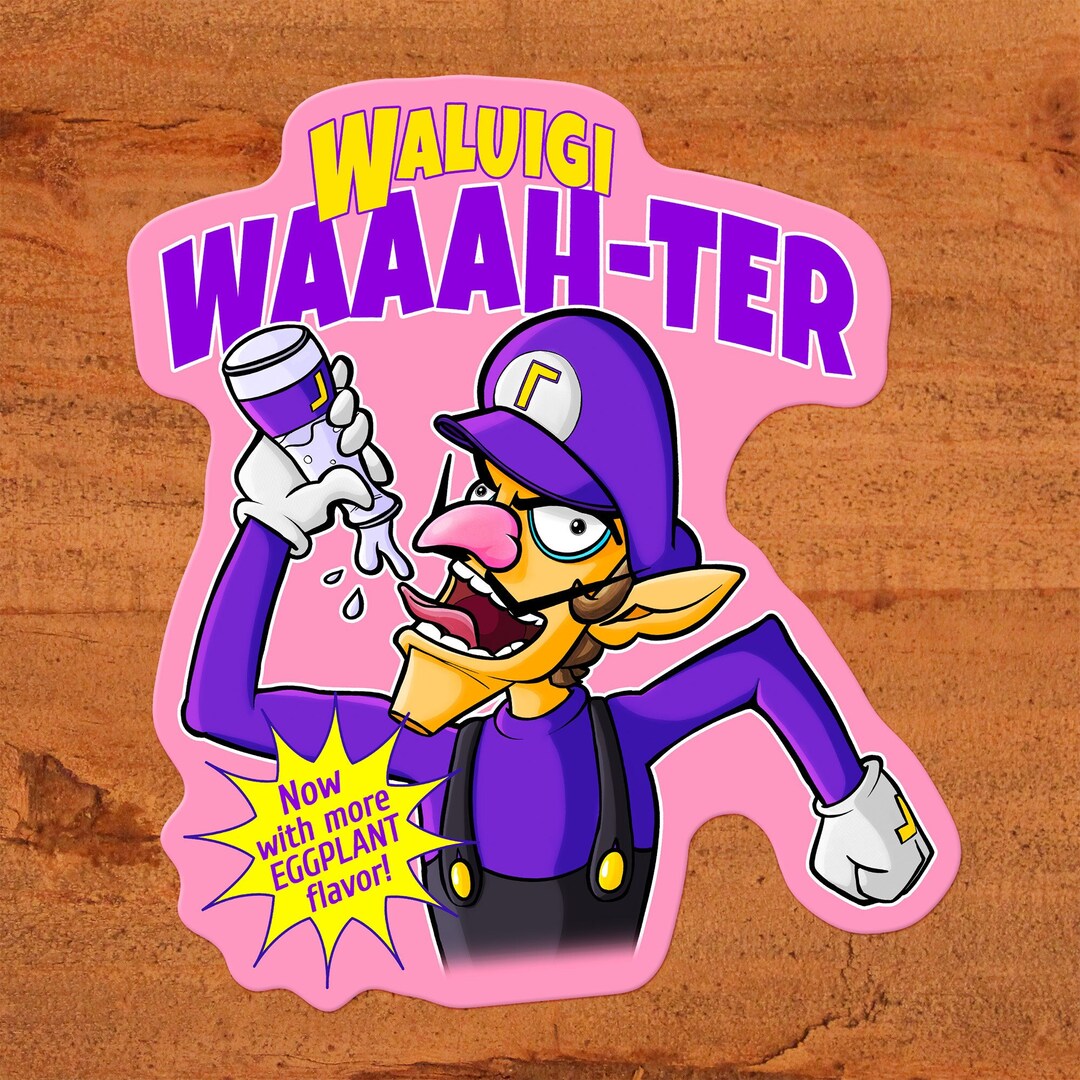 Wauigi Waaah-ter Beverage Featuring Waluigi Nintendo Sticker Printed ...