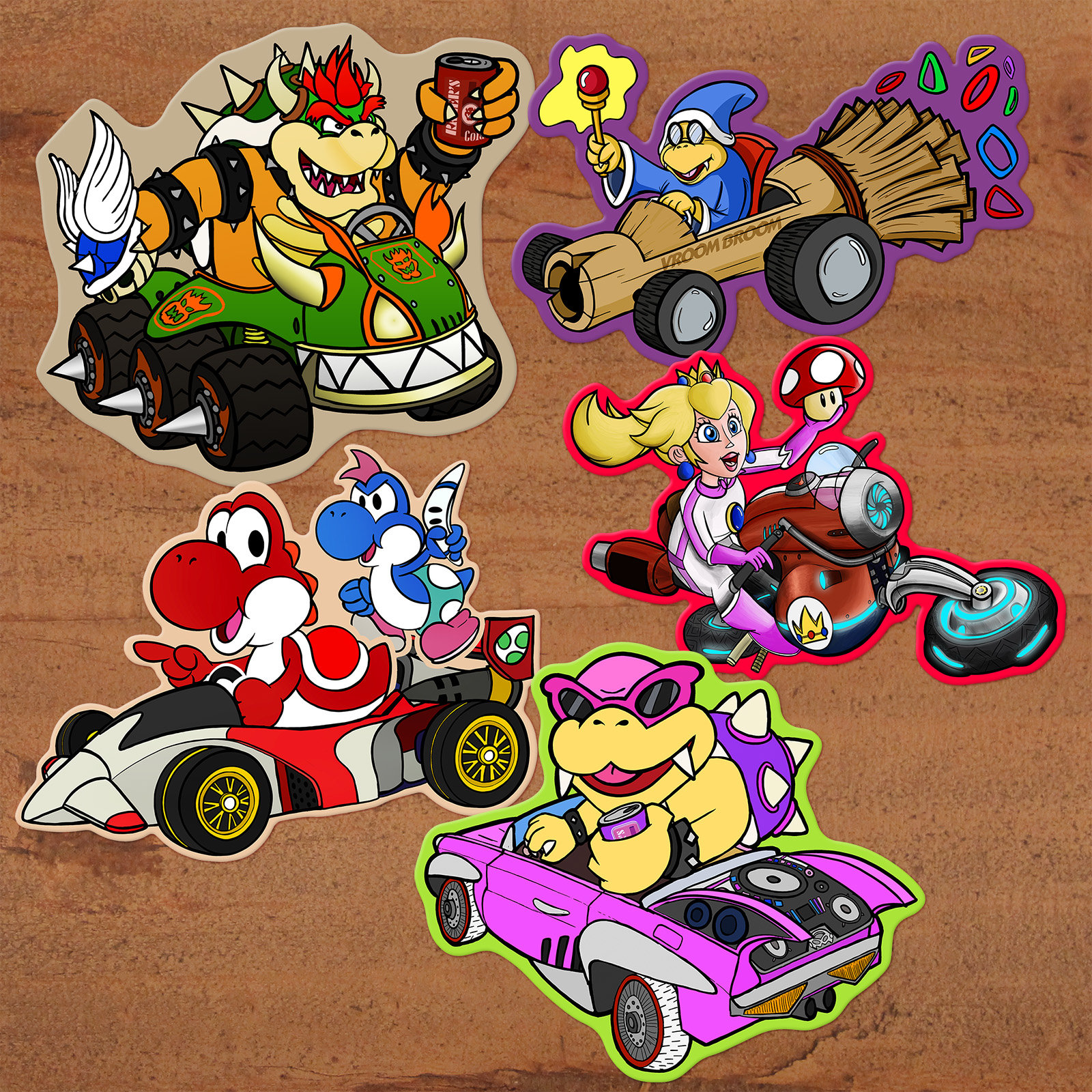 Mario Kart Stickers Peach Bowser Yoshi Roy Kamek | Etsy