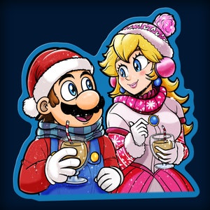 Mario and Princess Peach Christmas Holiday Art From Super Mario Bros ...