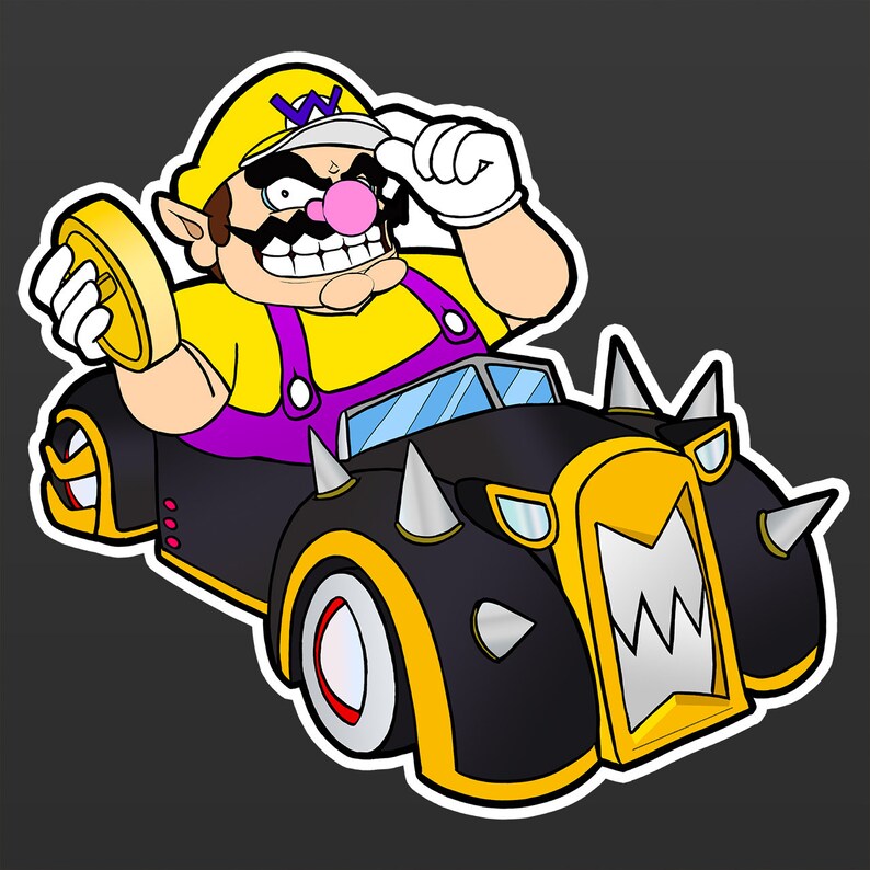 Wario Driving the Bruiser From Mario Kart Sticker on Glossy - Etsy