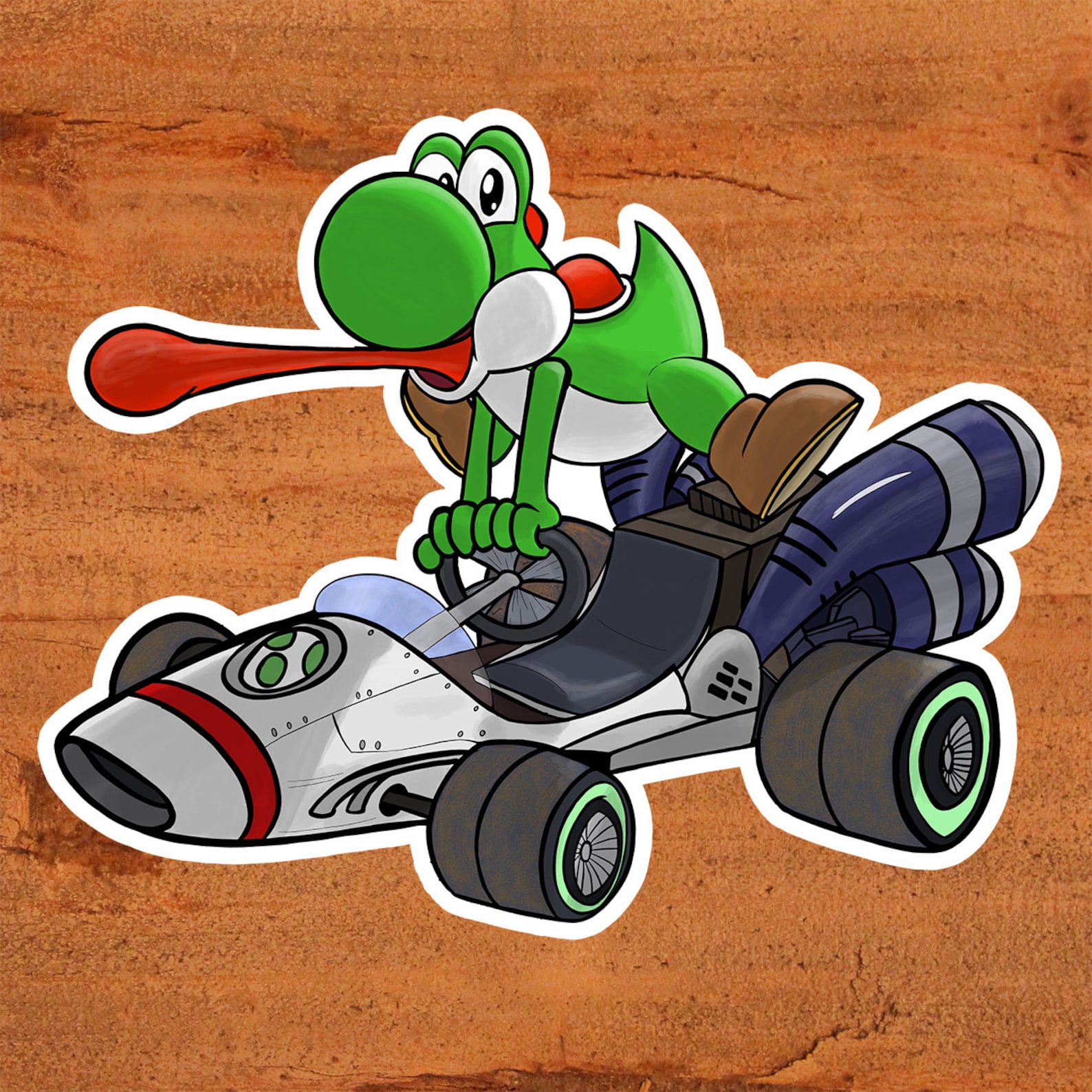 Yoshi Driving the B-dasher Mario Kart Sticker Custom - Etsy
