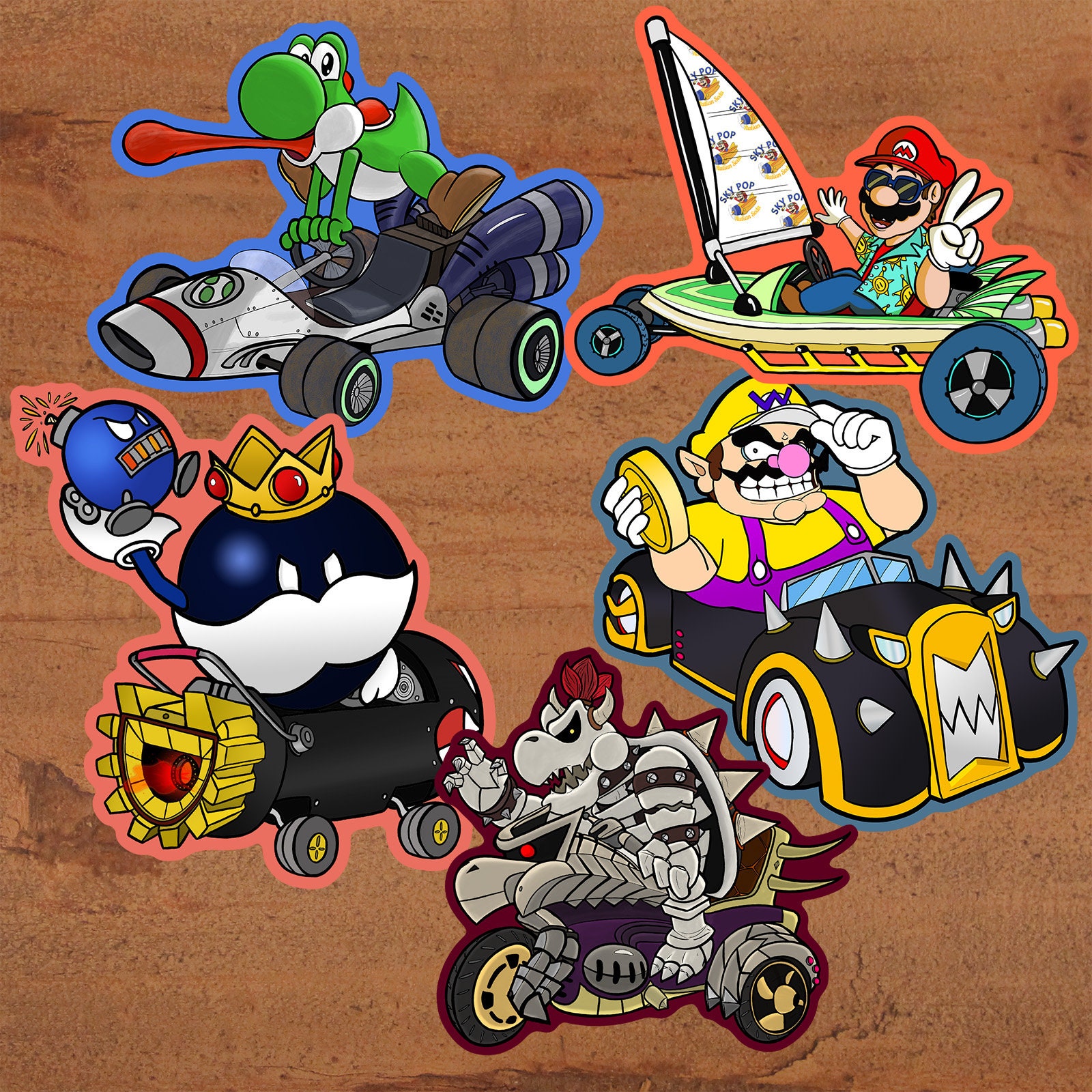 Mario Kart Stickers Dry Bowser Mario Wario Yoshi King | Etsy