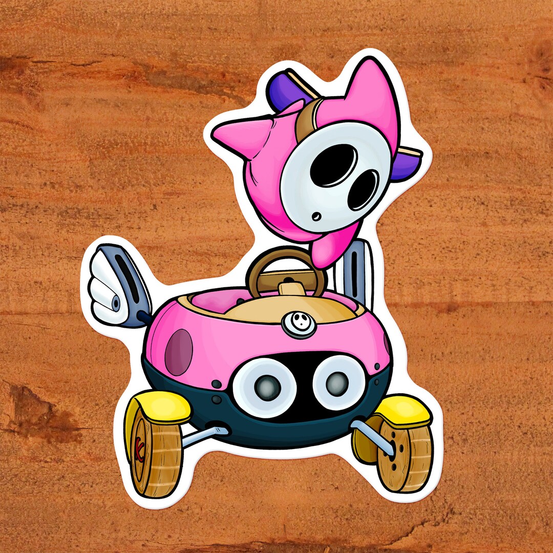 Pink Shyguy Driving Pink Biddybuggy Glossy Vinyl Nintendo Shy Guy Video ...
