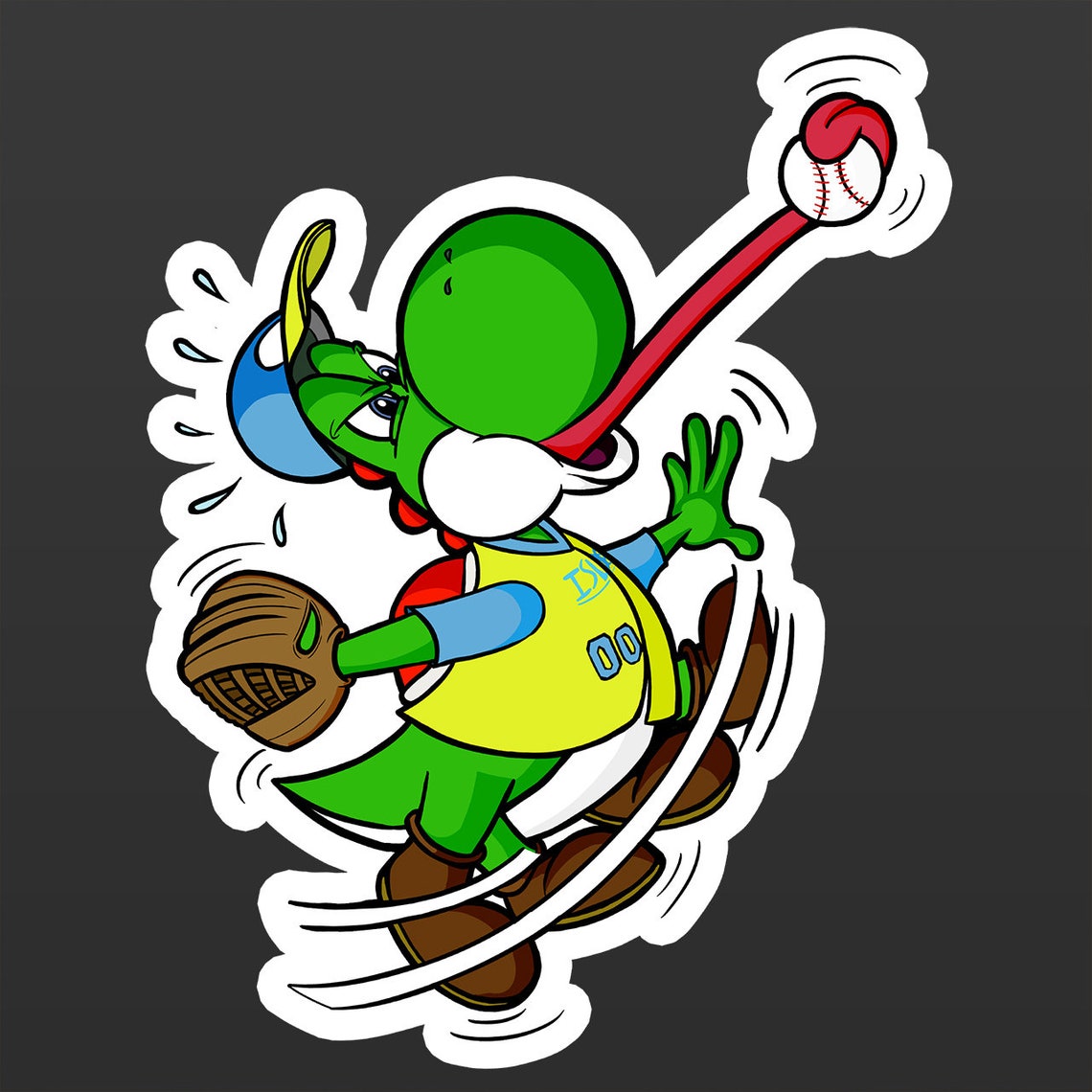 Yoshi Catching a Baseball With His Tongue Nintendo Sticker | Etsy