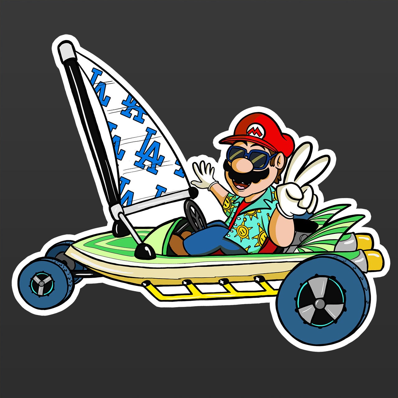 Super Mario Driving the Surf Sailer from Mario Kart Tour Los | Etsy