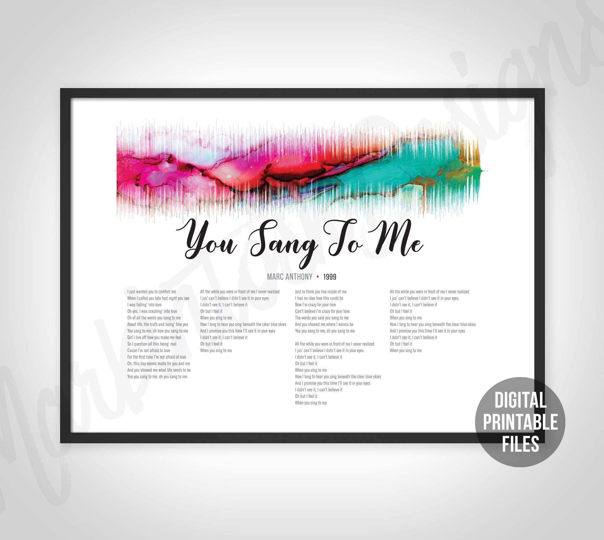 Digital Prints Art & Collectibles Custom Sound Wave Lyrics art ...