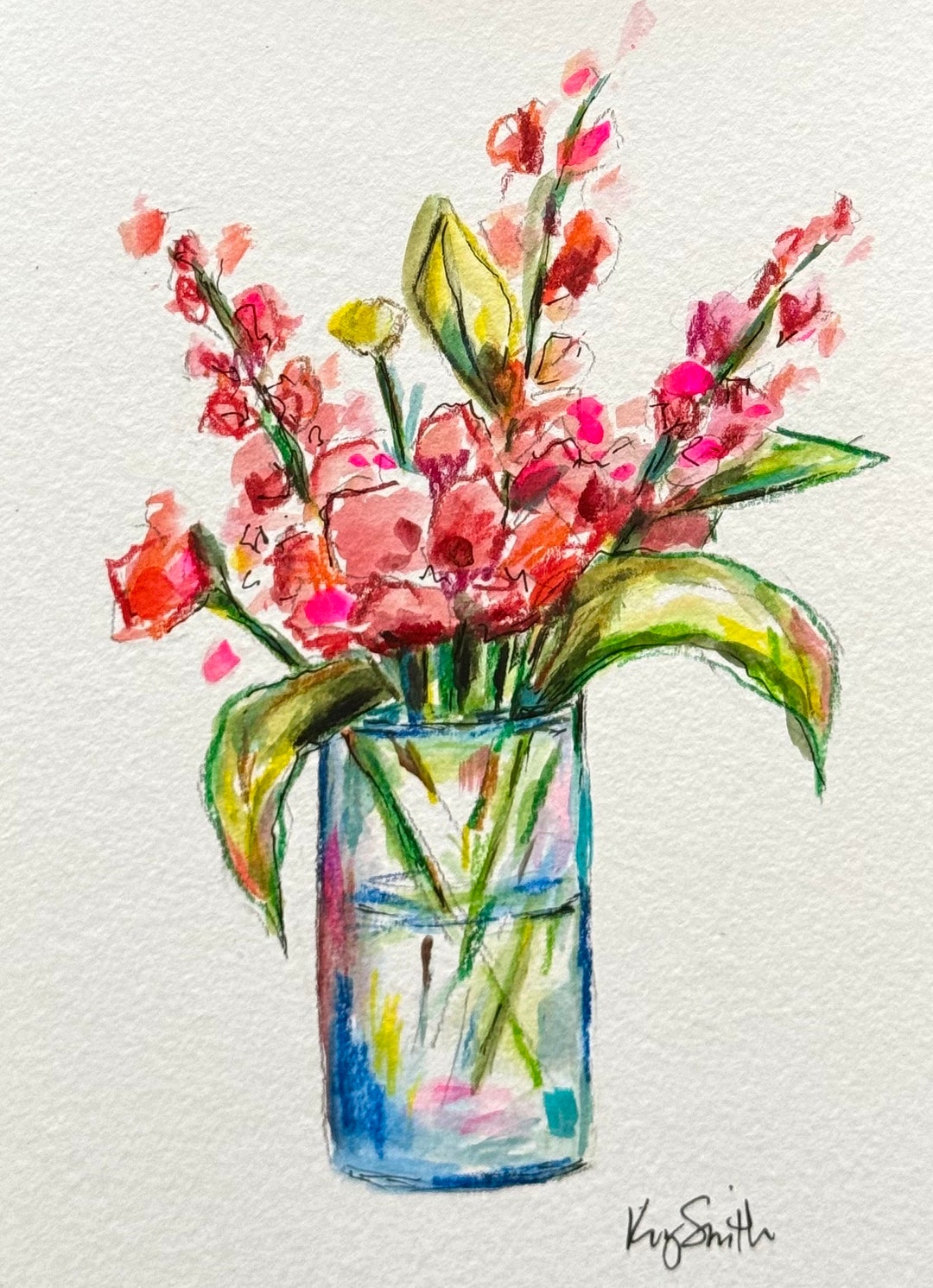Number 25, miley is an Original Acrylic Floral Painting on Paper. 5 In ...