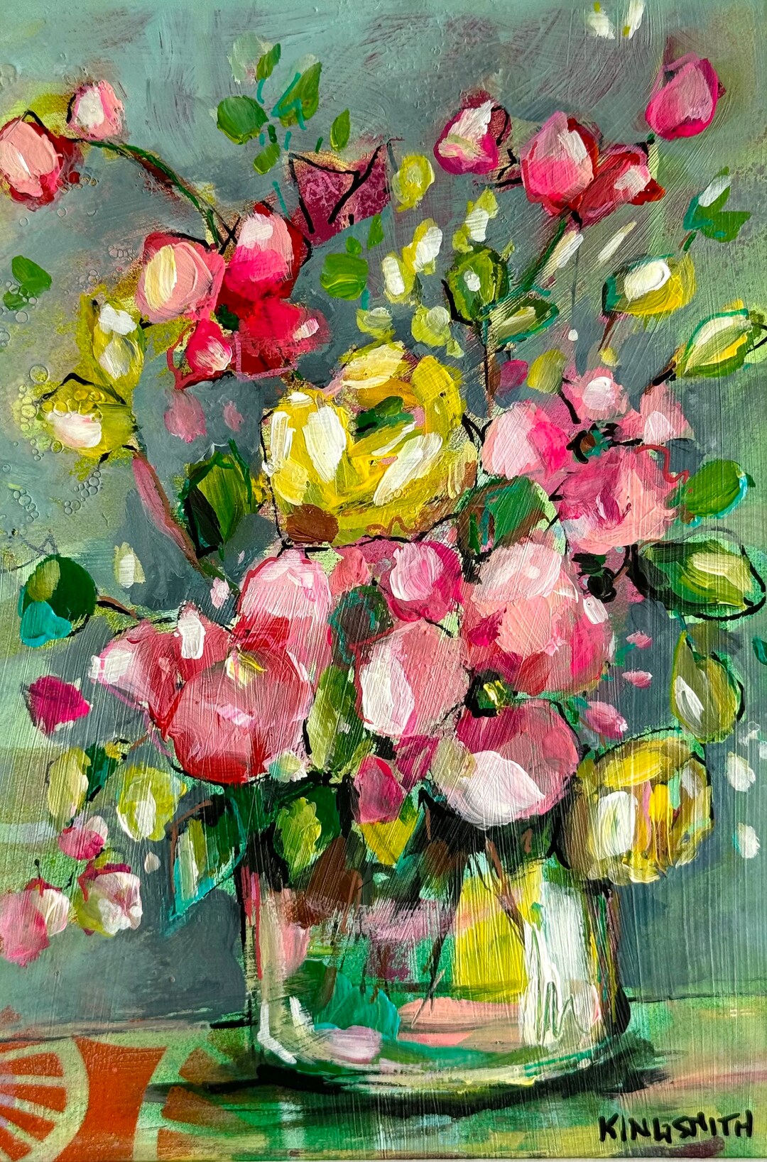 Number 19, is an Original Acrylic Floral Painting on Paper. 5 In. X 7 ...