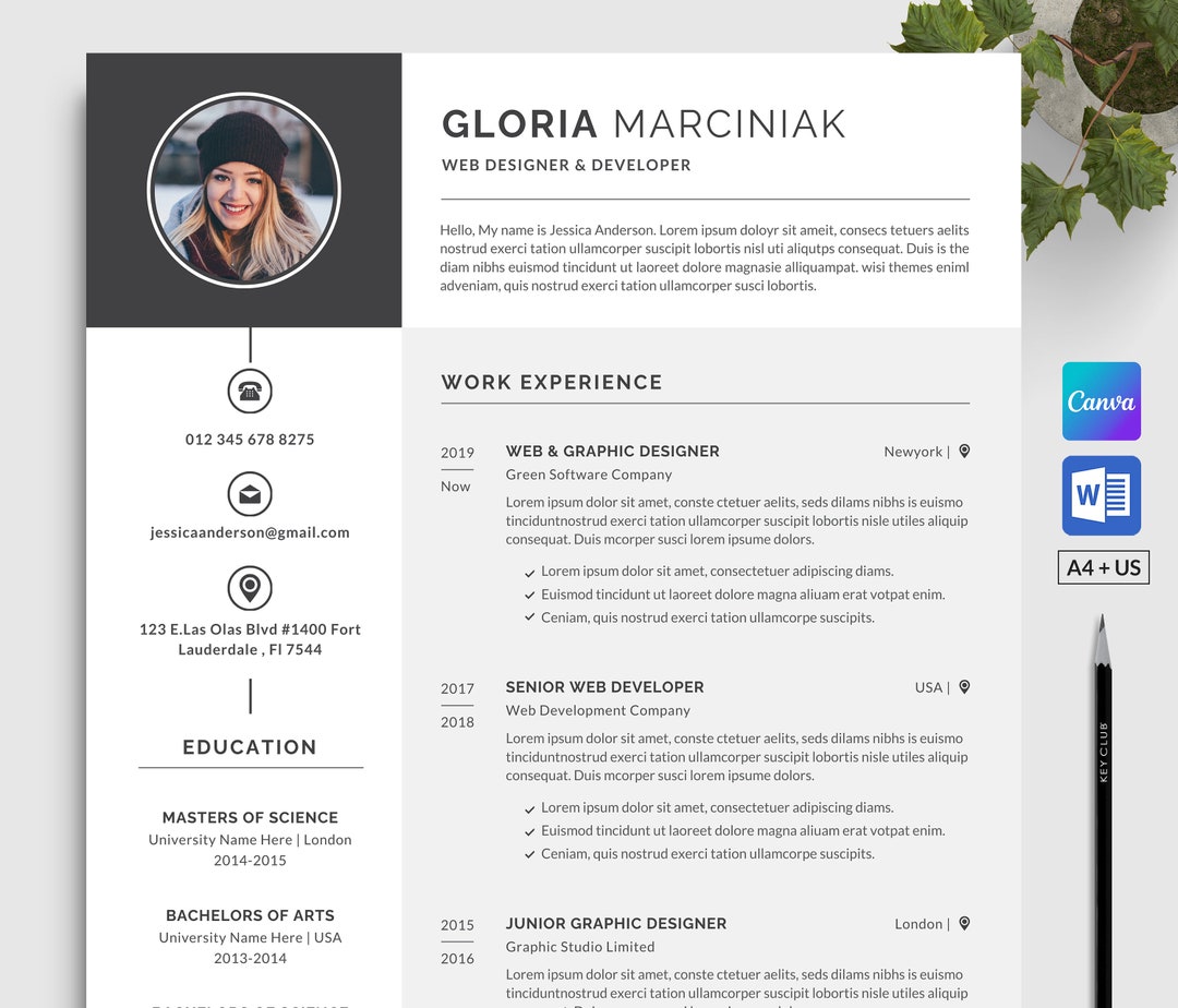 Professional Resume Template for Word and Canva | Modern CV Design ...