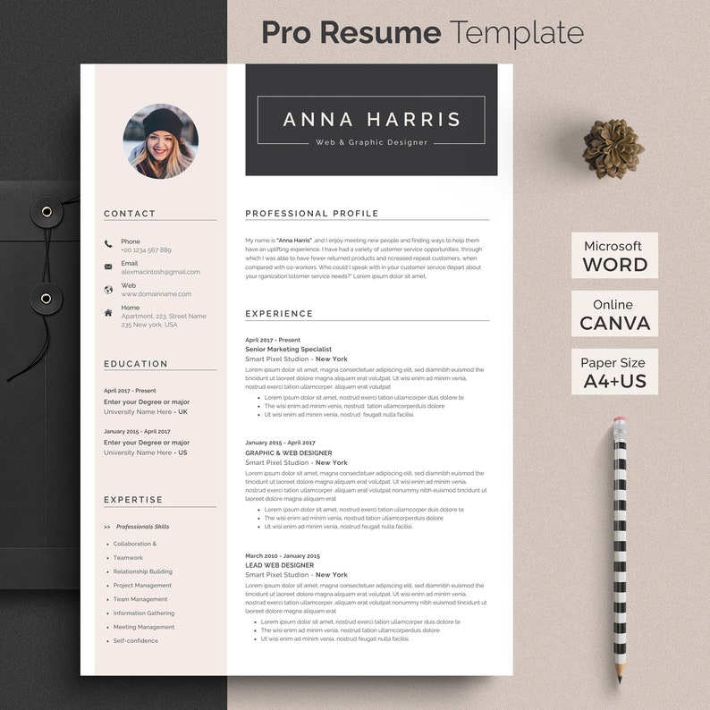 Modern and Pro Resume Template Fully Customizable in Word & Canva on ...