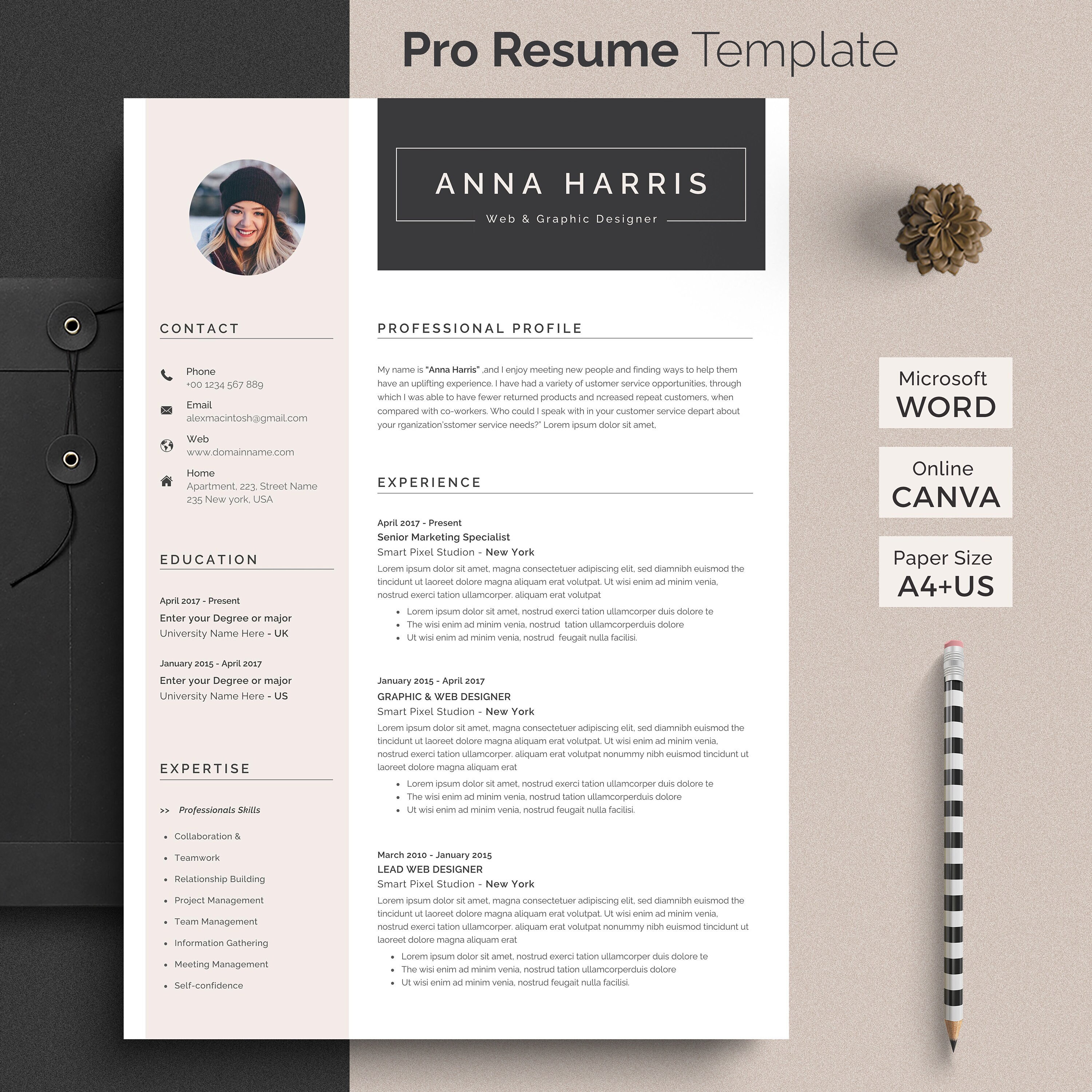 Modern and Pro Resume Template Fully Customizable in Word & - Etsy