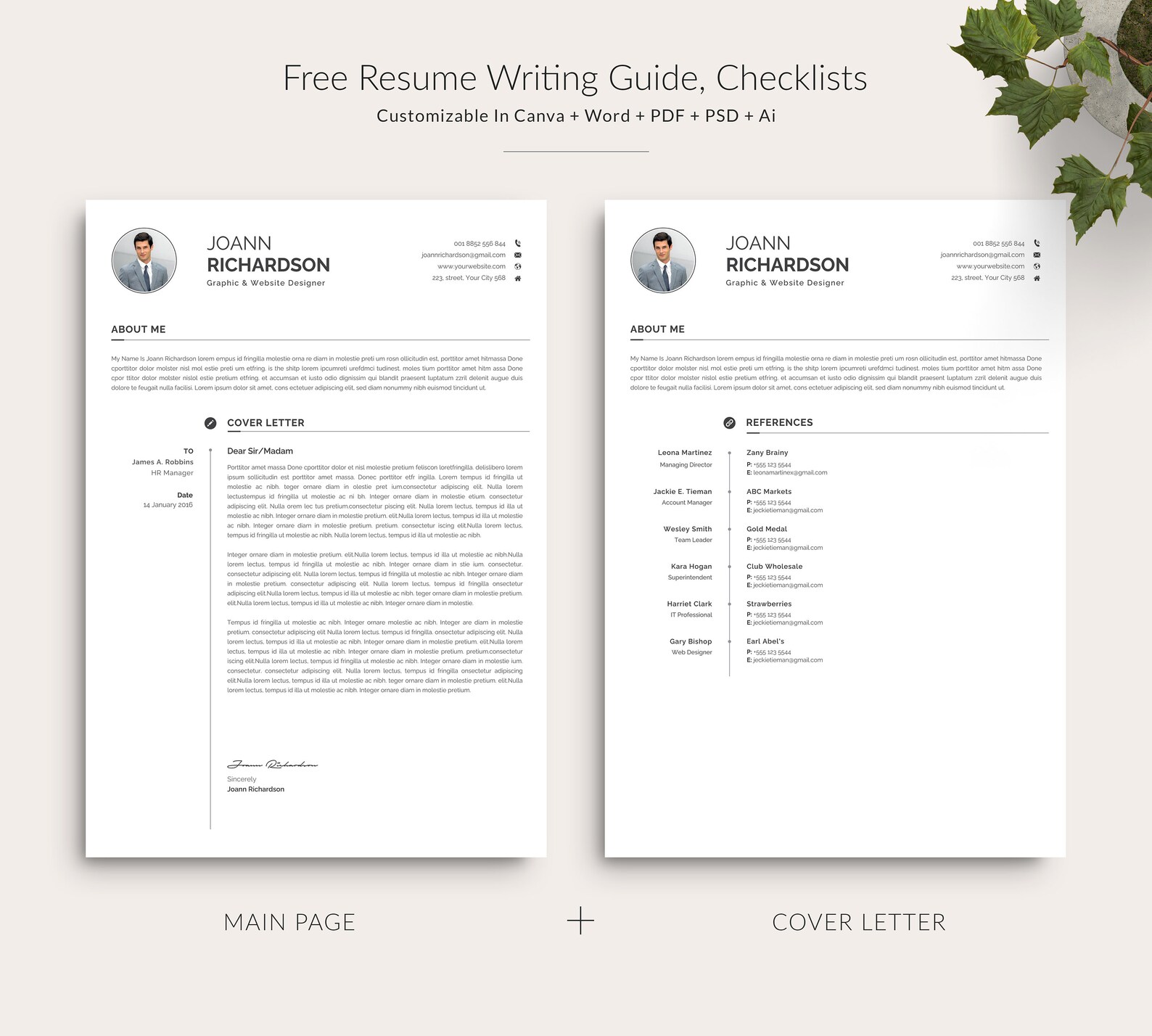 Modern Resume Template Fully Customizable in Word & Canva on Any Device ...