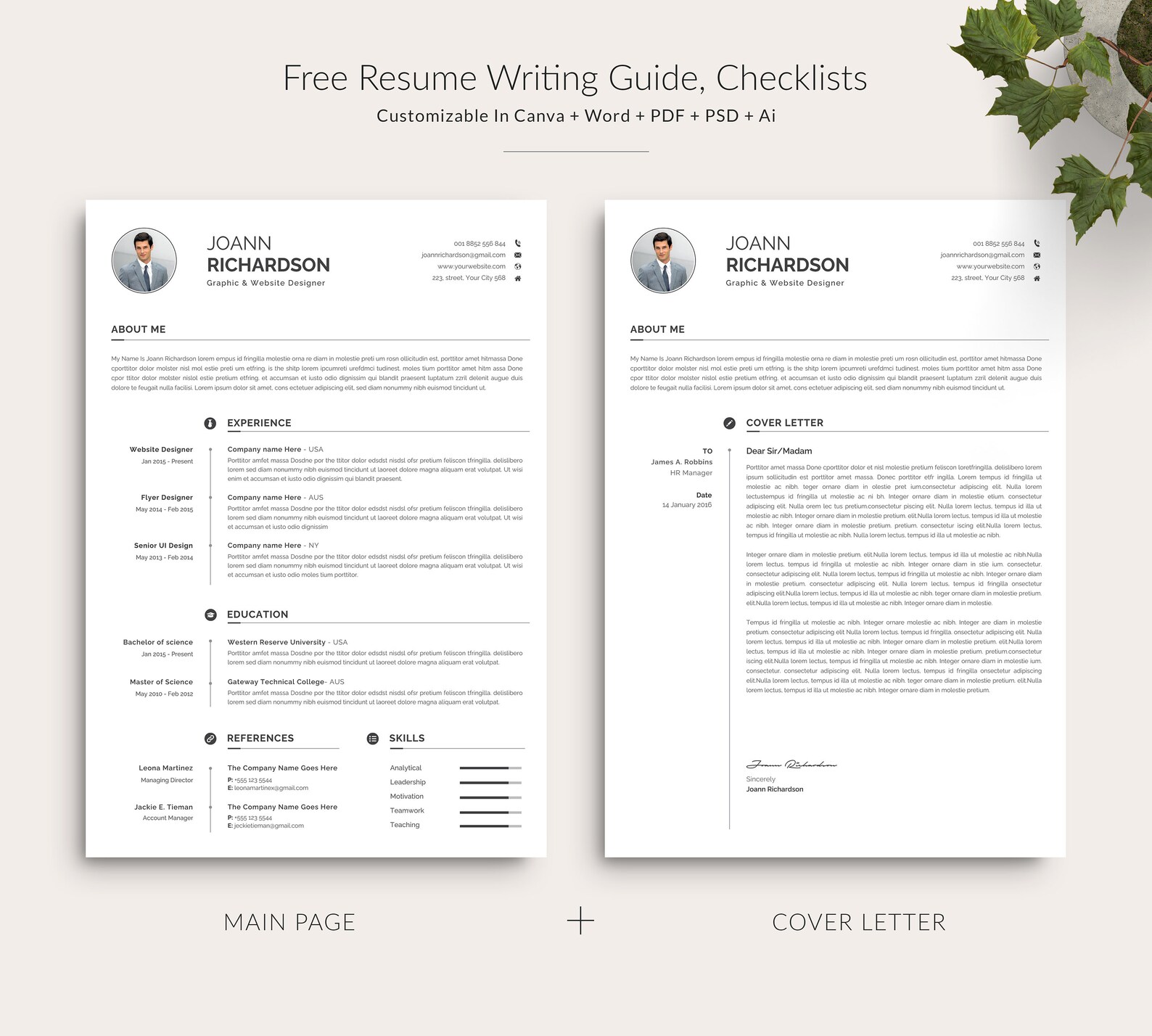 Modern Resume Template Fully Customizable in Word & Canva on Any Device ...