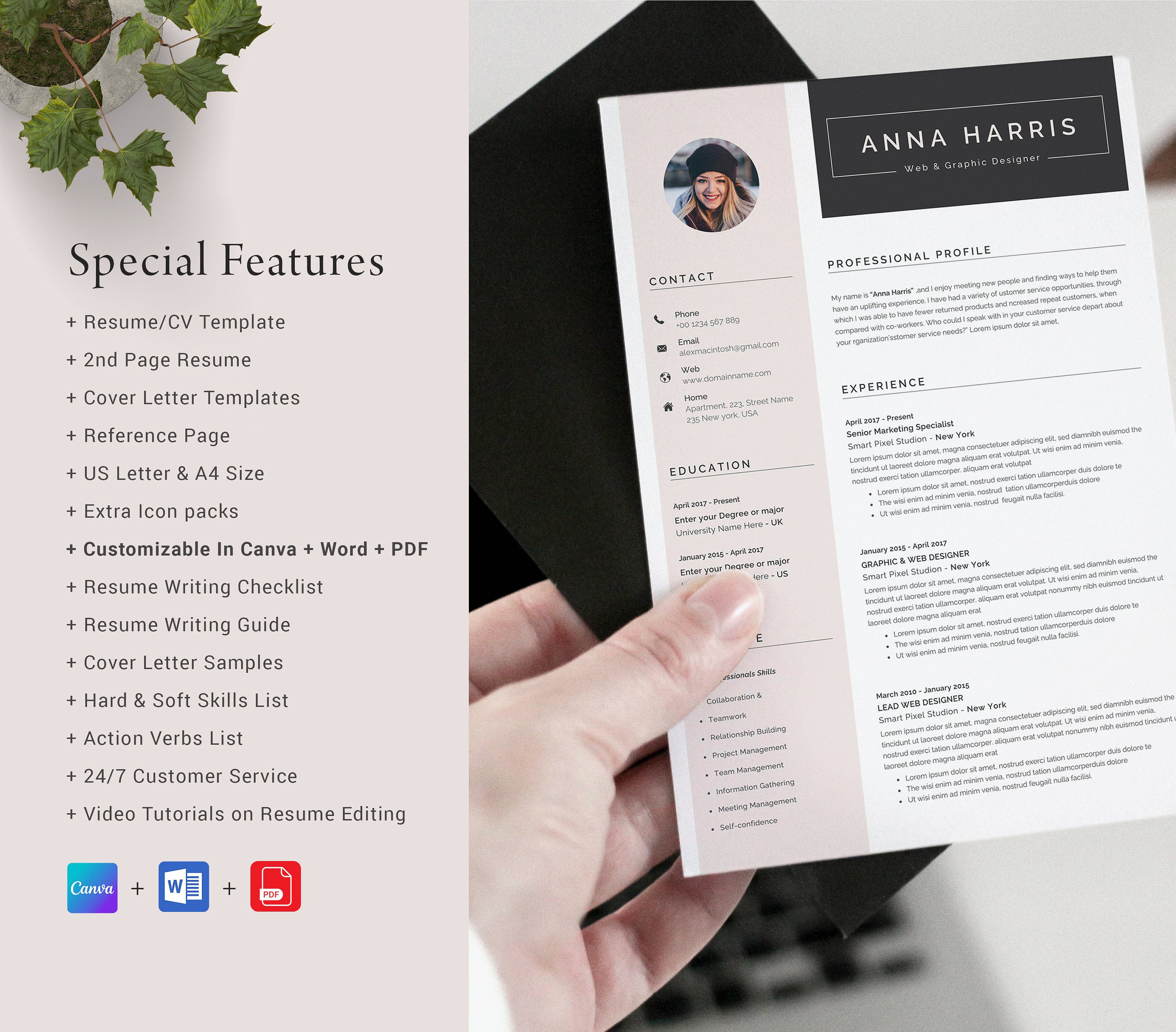 Modern and Pro Resume Template Fully Customizable in Word & - Etsy