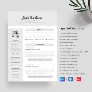 Resume CV Template Customizable in Word & Canva | Edit Anywhere on Any ...