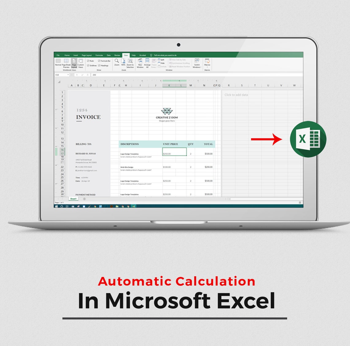 Invoice Template MS Excel Auto Calculation Features | Etsy