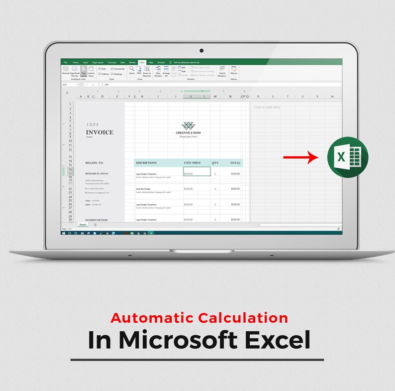 Invoice Template MS Excel Auto Calculation Features | Etsy