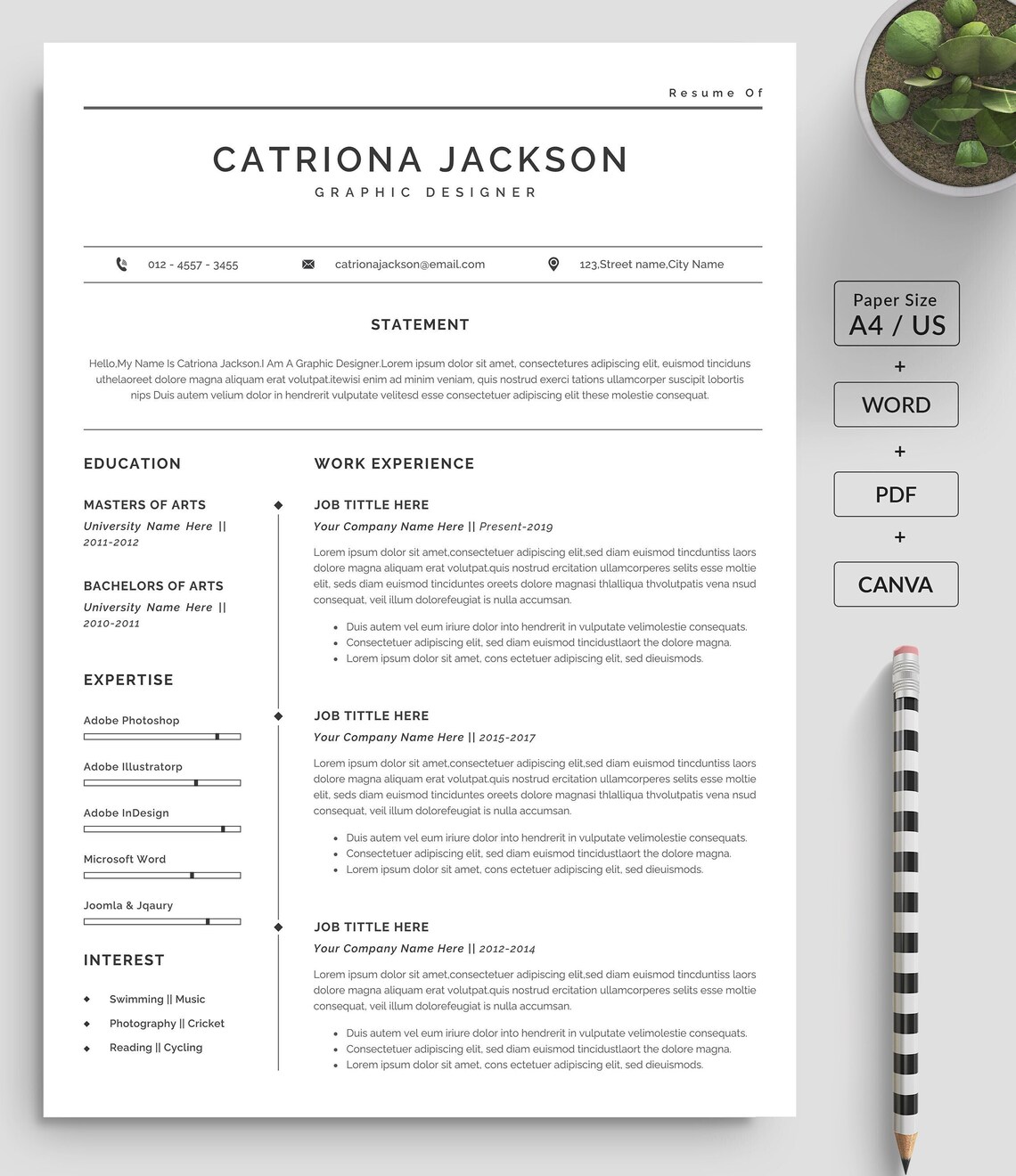 Professional Resume CV Template Fully Editable in Canva & MS - Etsy