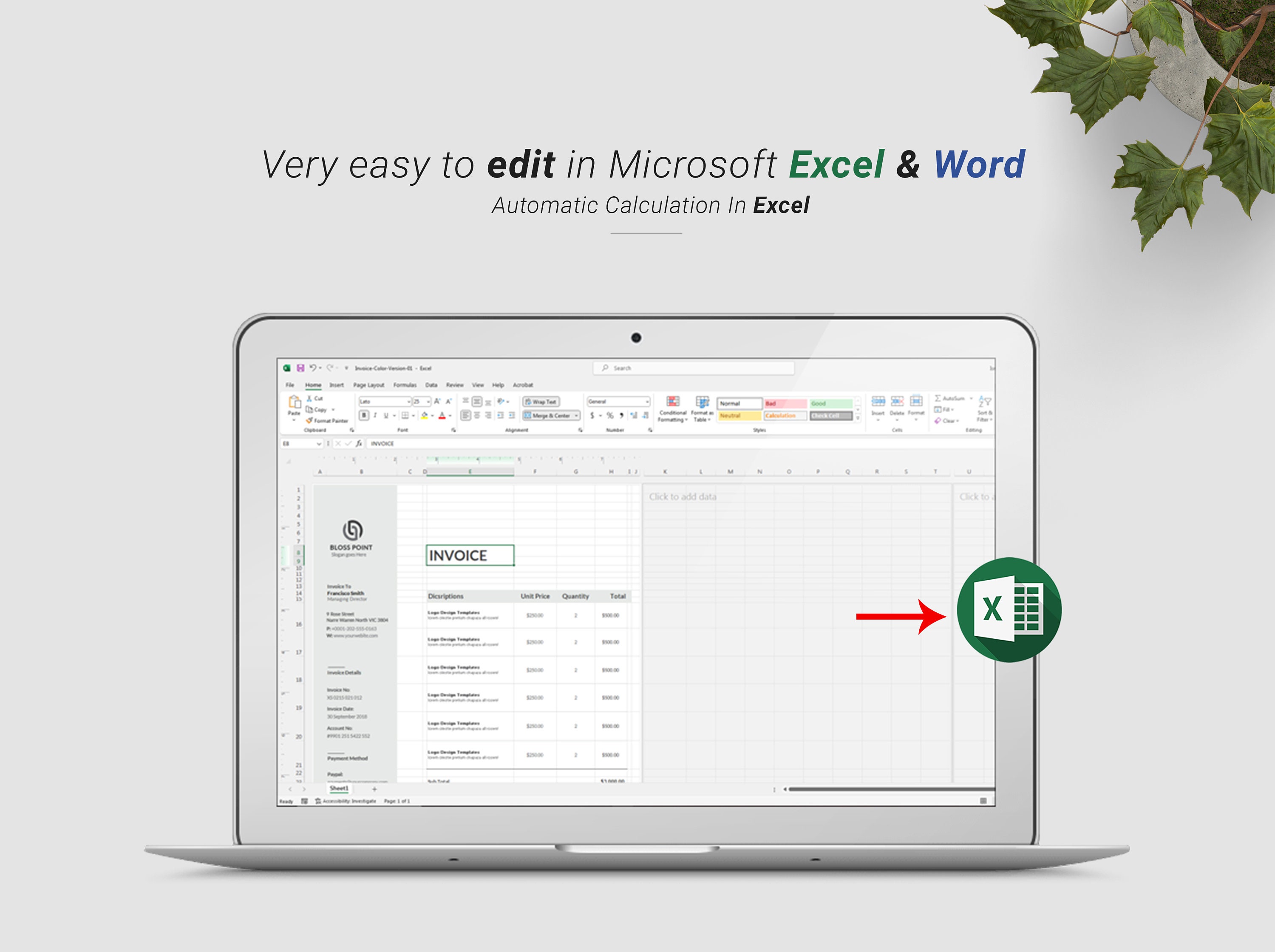 Invoice Template | Invoice Design | MS Excel Auto Calculation Features ...