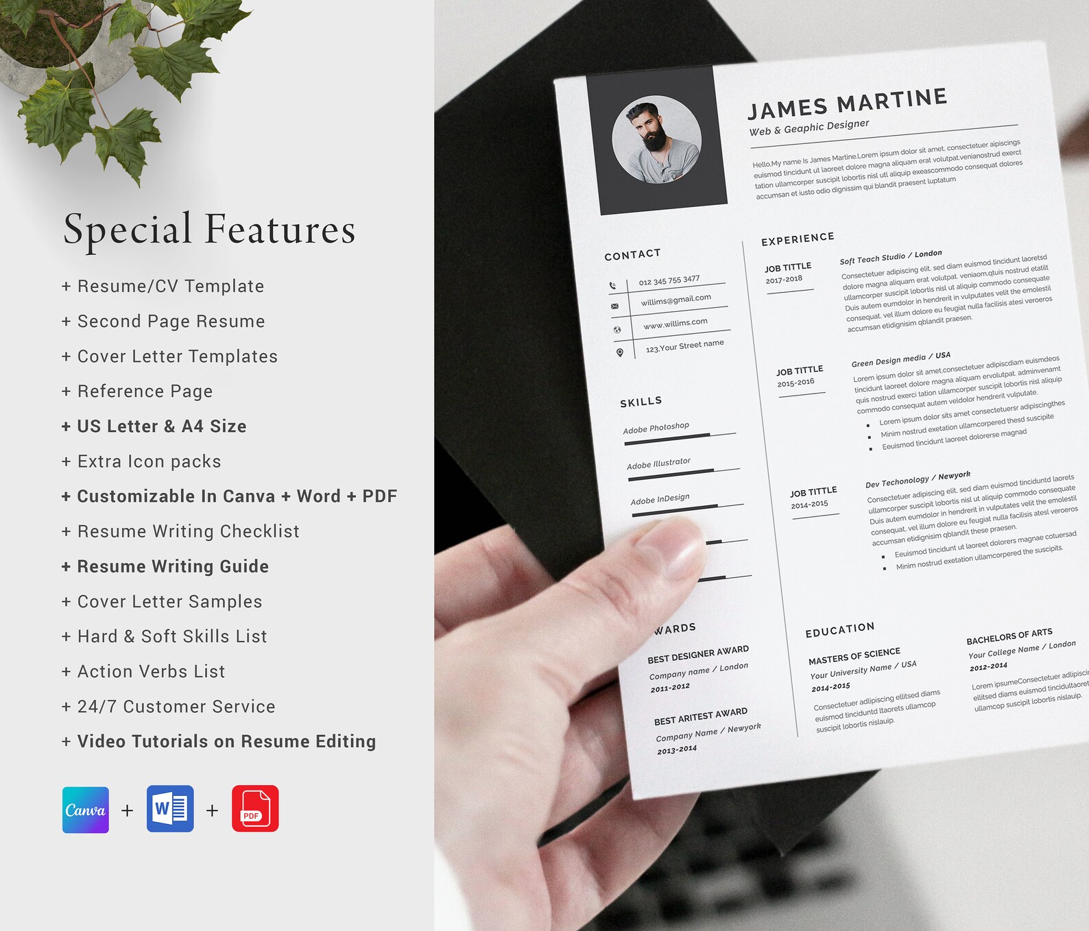 Ats-friendly Resume Template for Word and Canva | Cover Letter and ...