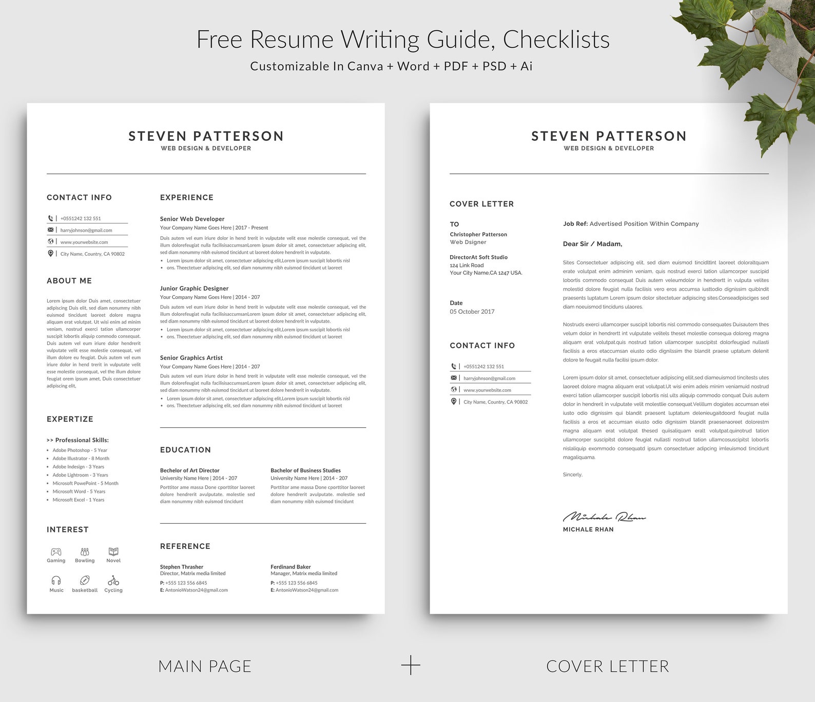 Canva Resume Template Modern & Professional Resume Template for Word CV ...