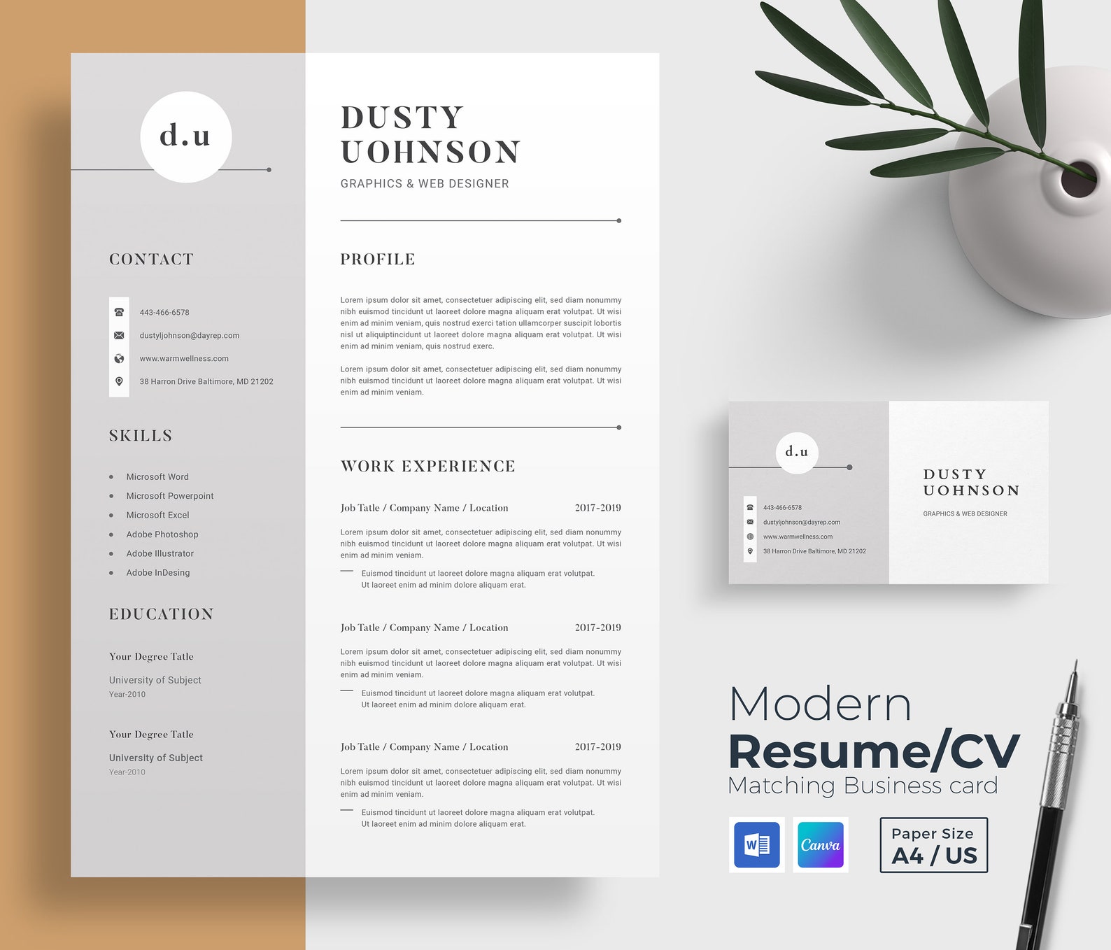 Professional Resume Template for Microsoft Word and Canva - Etsy